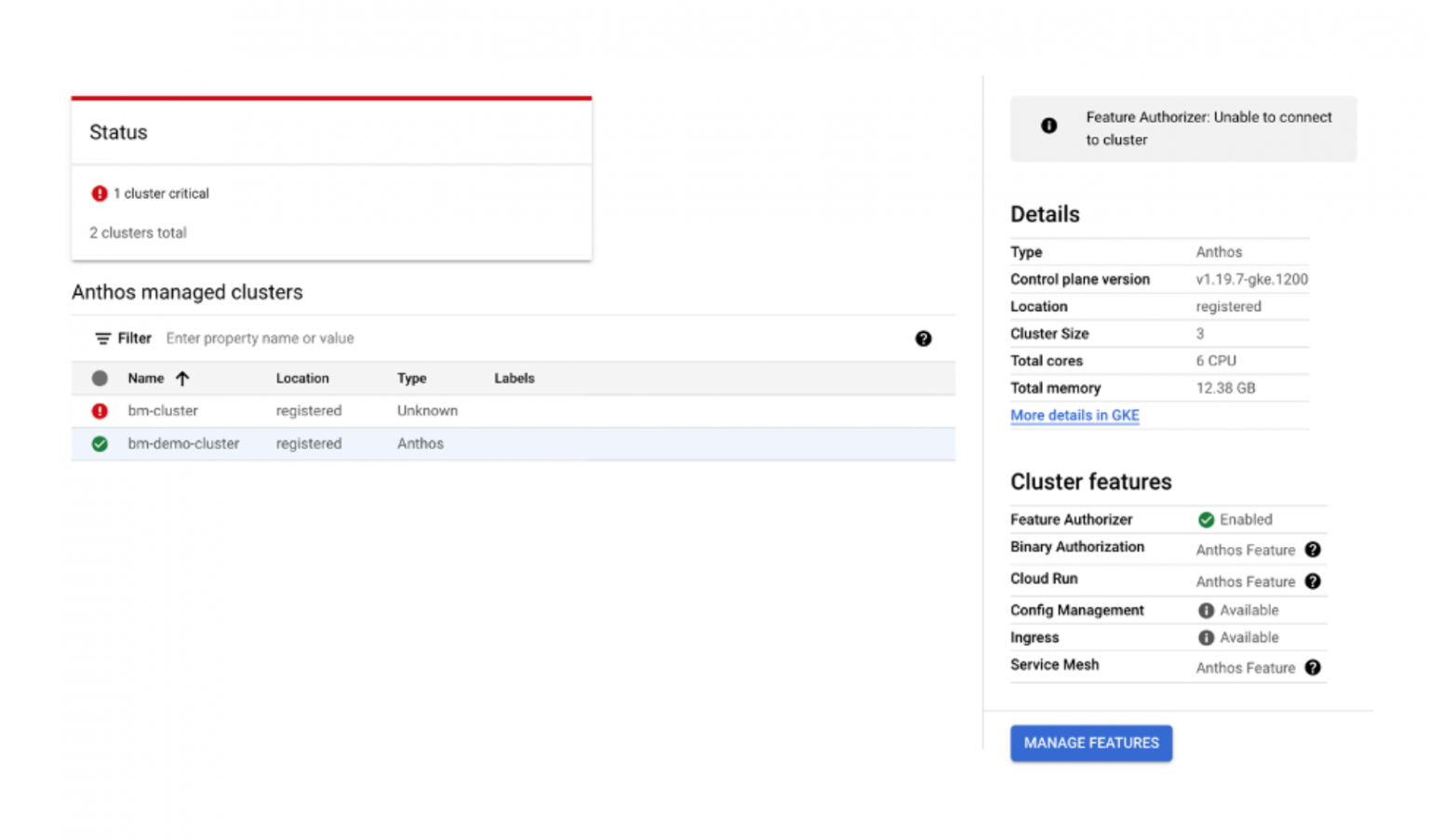 Login and authenticate the cluster using Google Anthos dashboard ...